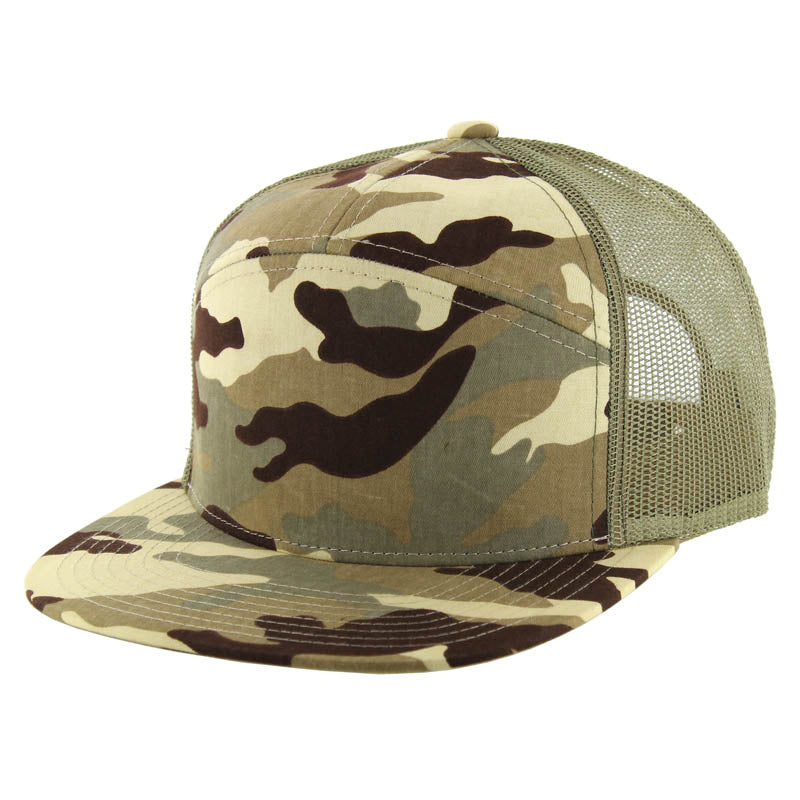 KAMEL 707 100% WASHED CAMO 7 Panel Flat Adjustable Snapback Mesh ...